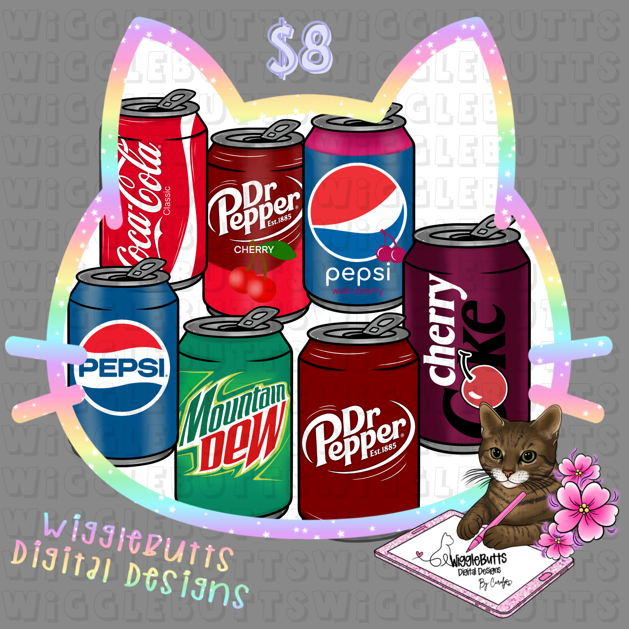 Soda Cans Regular and Cherry ClipArt Bundle – Wigglebutts Digital Designs