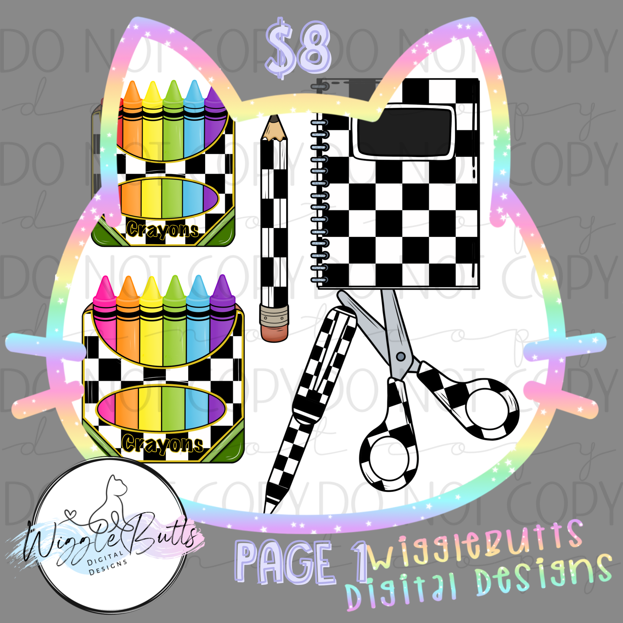 Checkered Style Back to School School Supplies ClipArt Bundle ...
