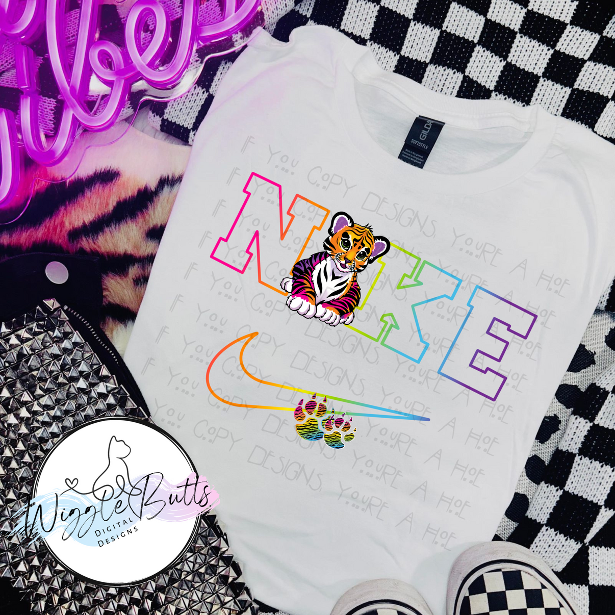 Boujee 90s Rainbow Style Cartoon Tiger Check PNG Design – Wigglebutts ...