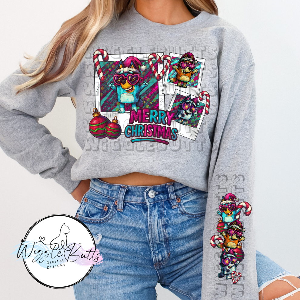 Blue Dog Puppies Polaroid Christmas PNG Design And Matching PNG Sleeve ...