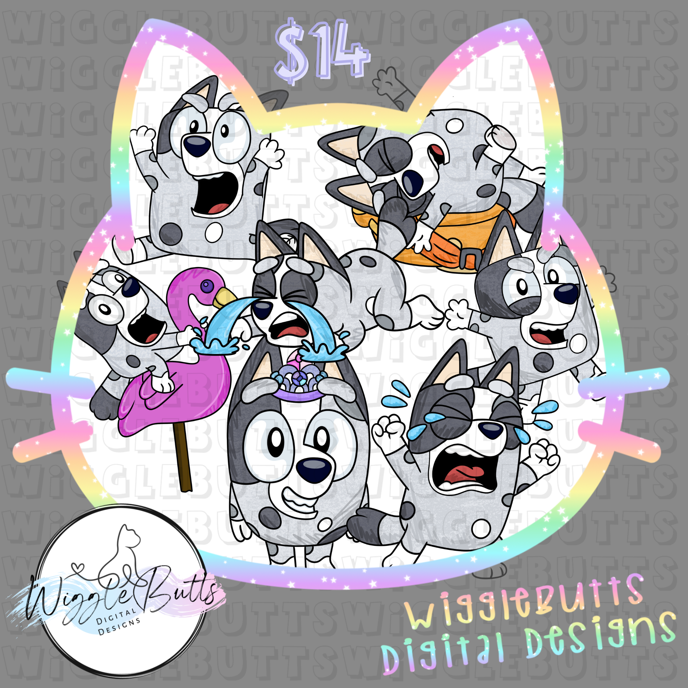 Blue Dog Puppies Mischievous Grey Dog ClipArt Bundle – Wigglebutts ...
